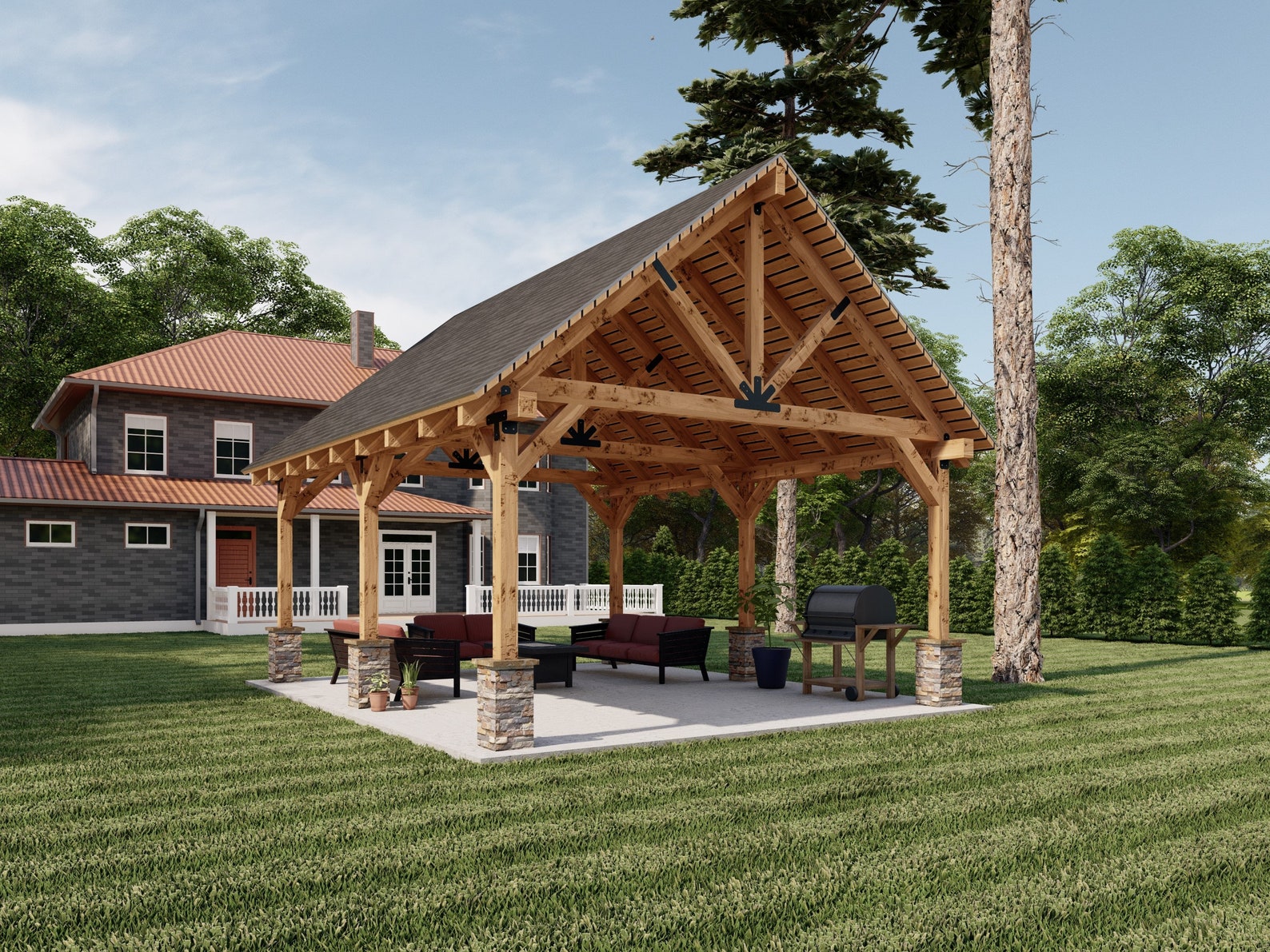 16x20 Garden Pavilion Plans , Outdoor Gazebo Blueprints , Traditional ...