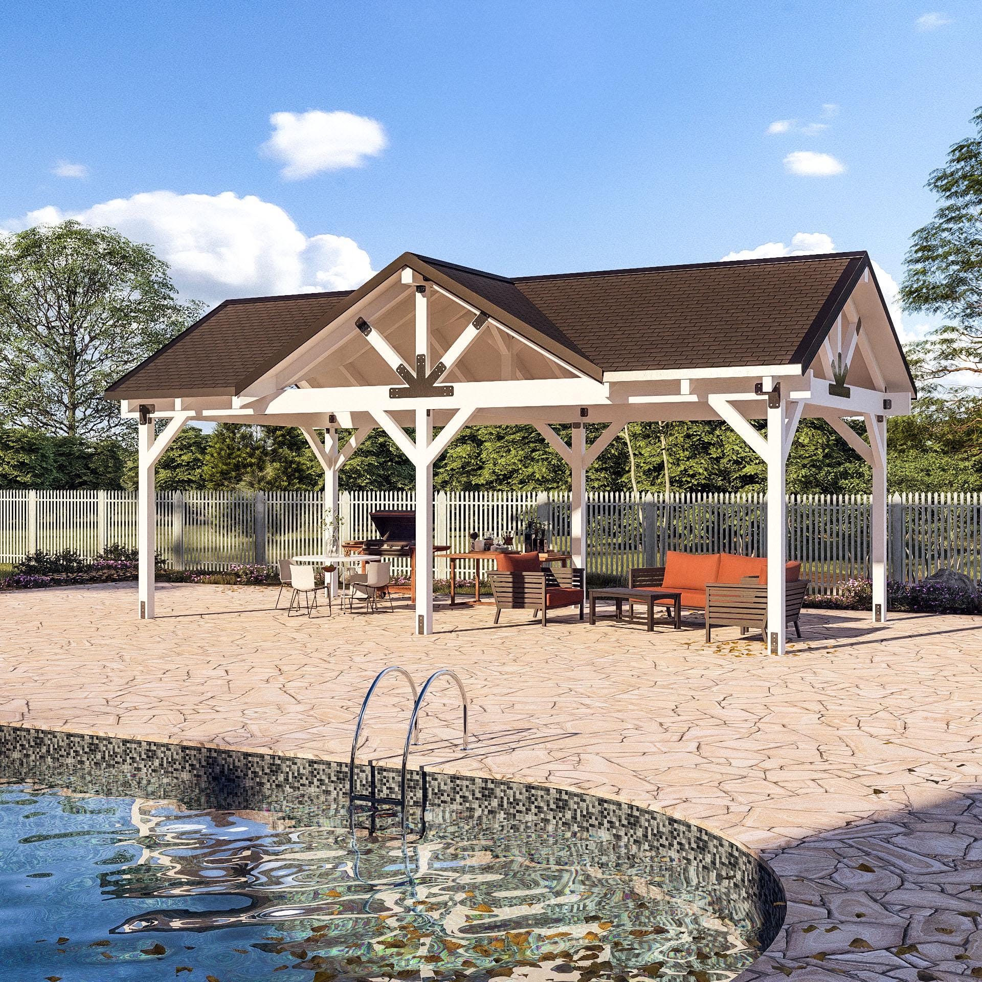 3 Gable Timber Pavilion Plans | 14'x28' Outdoor Pavilion Blueprints - Etsy