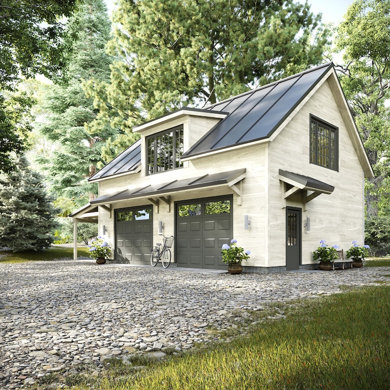 2-car Garage Plan With Attic & Carport: 32'x24' Blueprint (PDF) - Etsy