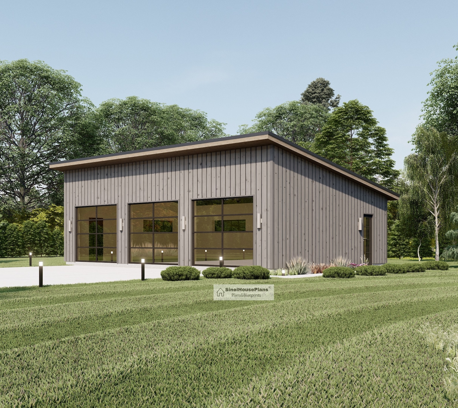 3 Car Modern Garage Plans, 35'-6''x 24' Contemporary Style Garage ...