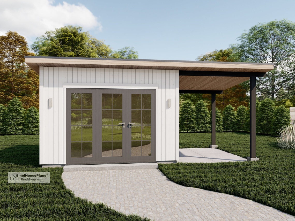 10'x20' Modern Garden Shed Plans With Porch, Small Garden Studio House ...