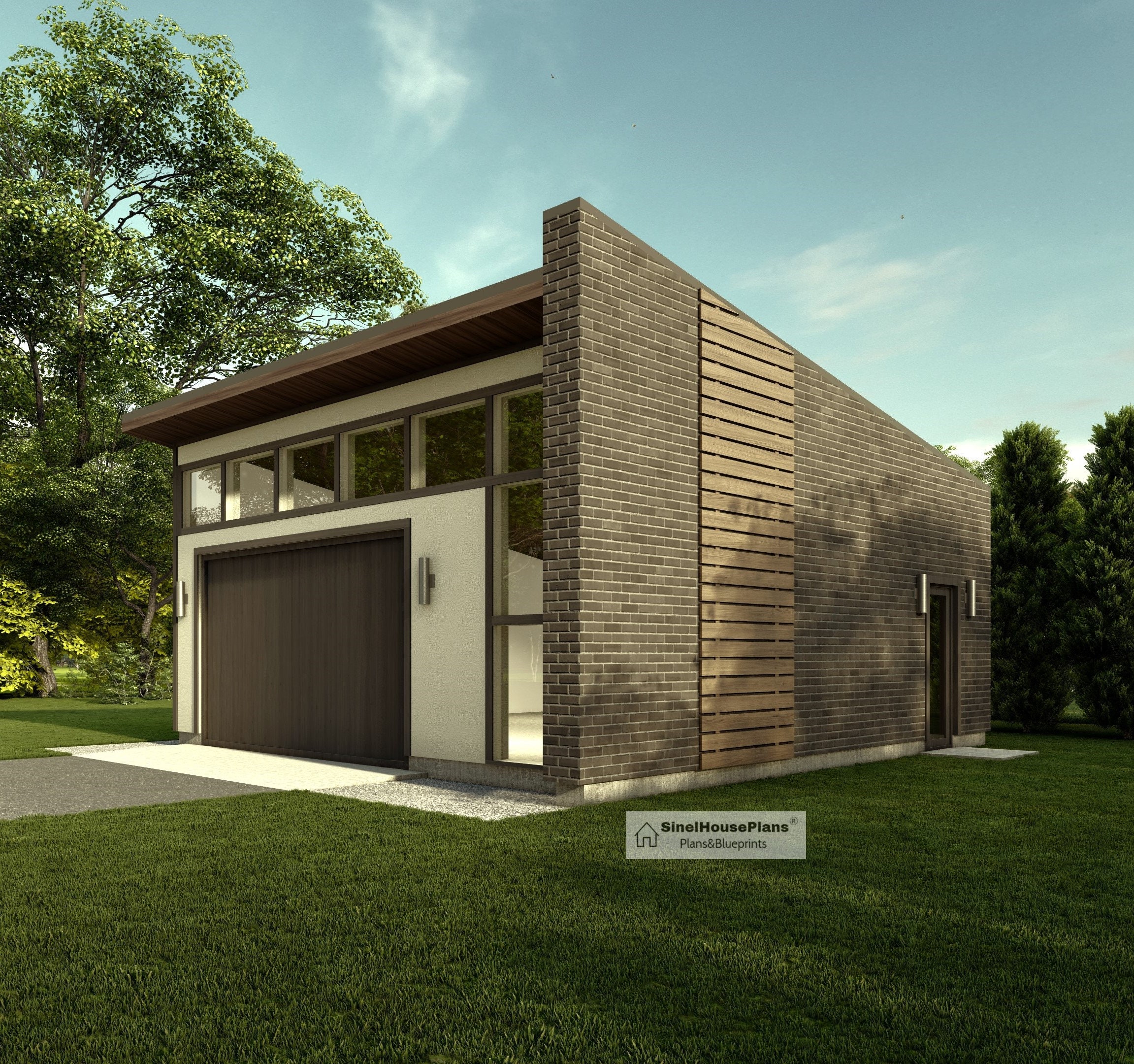 One Car Contemporary Garage Plan,25'-5''x 24' Modern Garage ...