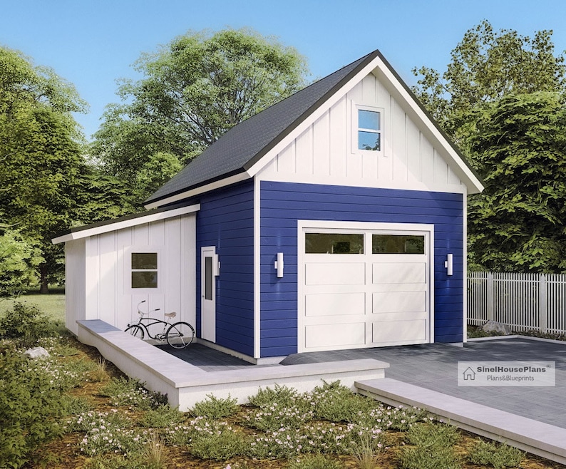 1-car Garage Plan With Storage and Loft, Gable Garage Architectural ...