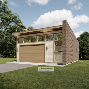 One Car Contemporary Garage Plan,25'-5''x 24' Modern Garage ...