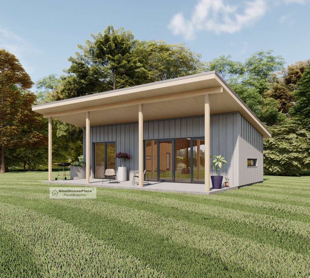 Modern Tiny House Plan With Coverage Porch, One Bedroom Cabin ...