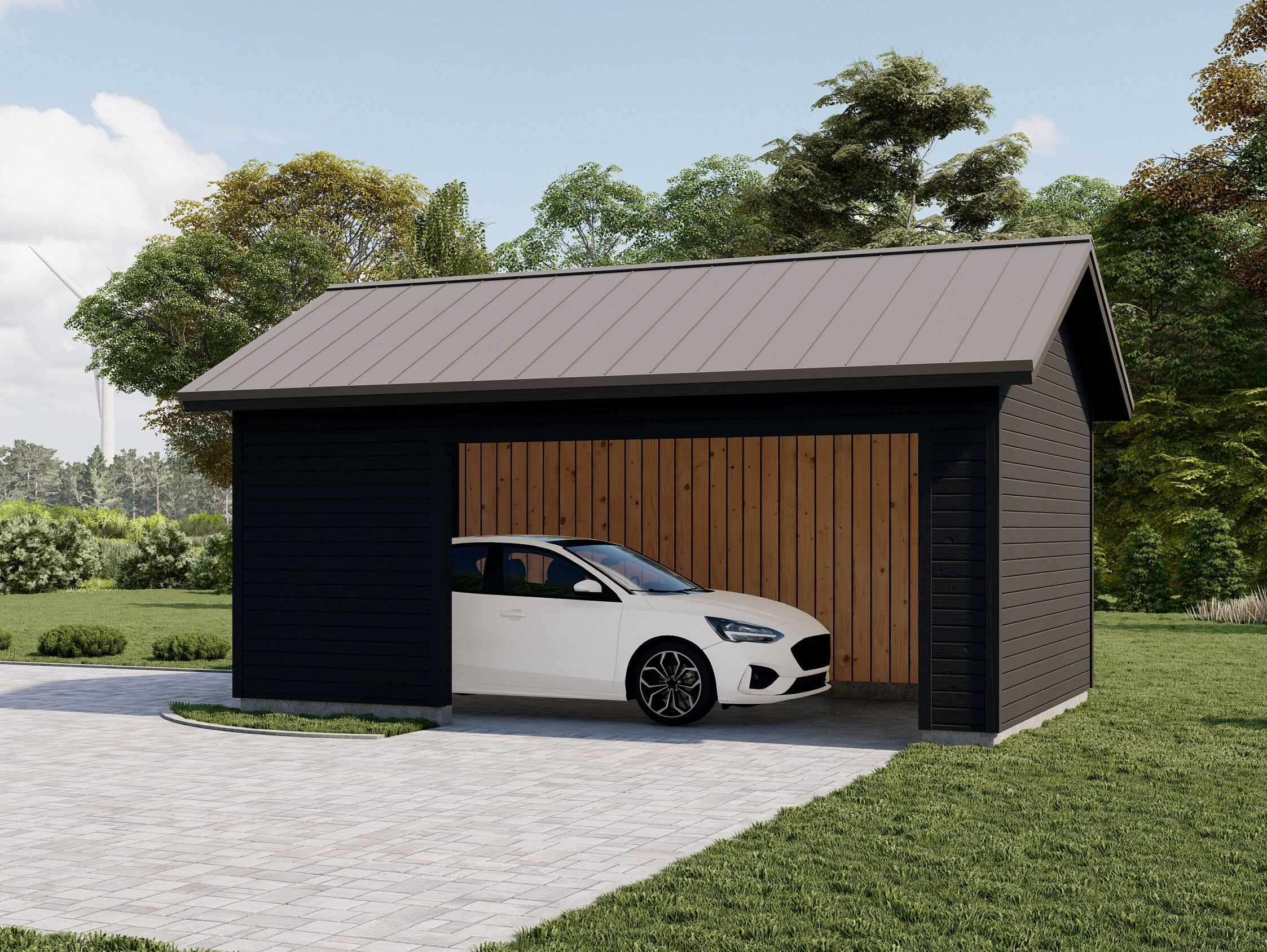 12' X 20' Wood Carport Plans , Gable Roof Garage Building Blueprints - Etsy