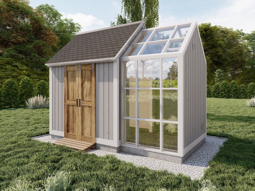 8'x13' Garden Greenhouse Shed Plans, Wood Construction Storage Shed ...