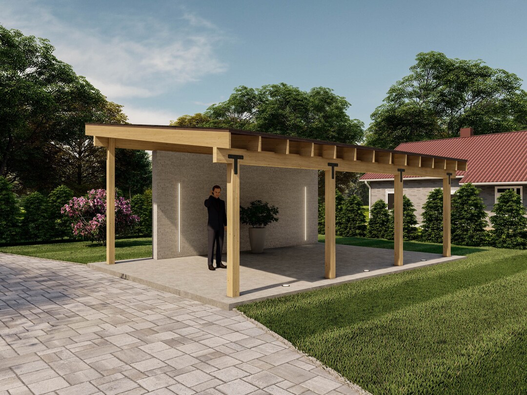 16x24 Lean to Pavilion Plans With Concrete Wall Modern - Etsy