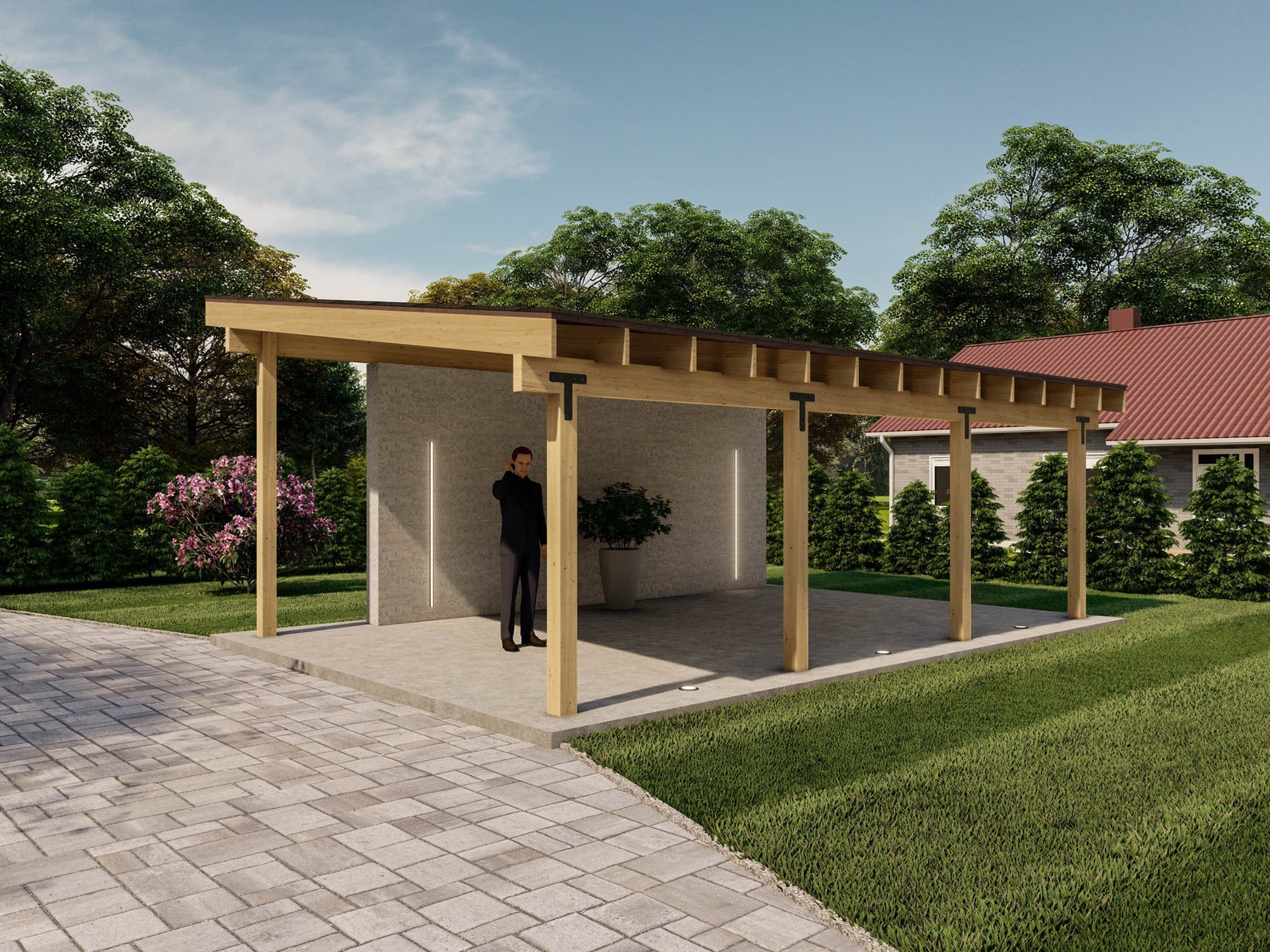 16x24 Lean to Pavilion Plans With Concrete Wall Modern - Etsy