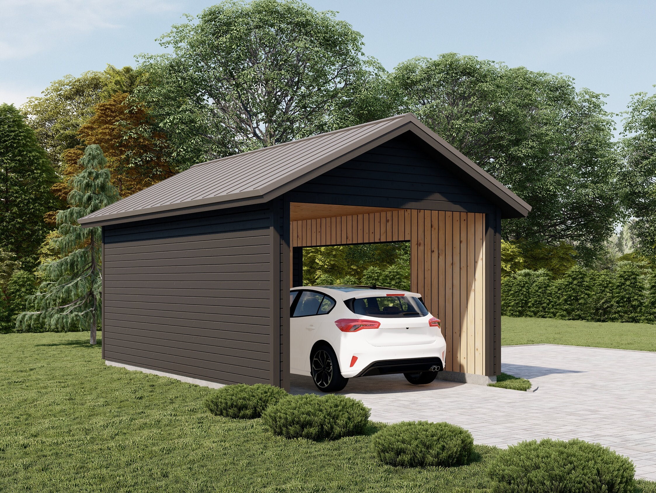 12' X 20' Wood Carport Plans , Gable Roof Garage Building Blueprints - Etsy