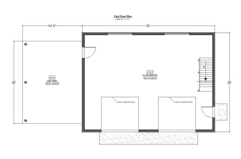 2-car Garage Plan With Attic & Carport: 32'x24' Blueprint (PDF) - Etsy