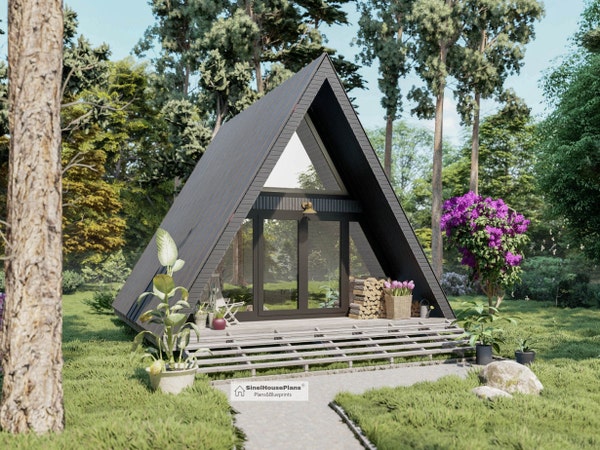 A Frame Cabin House Plans With Loft 16x30 Cottage Building Drawings ...