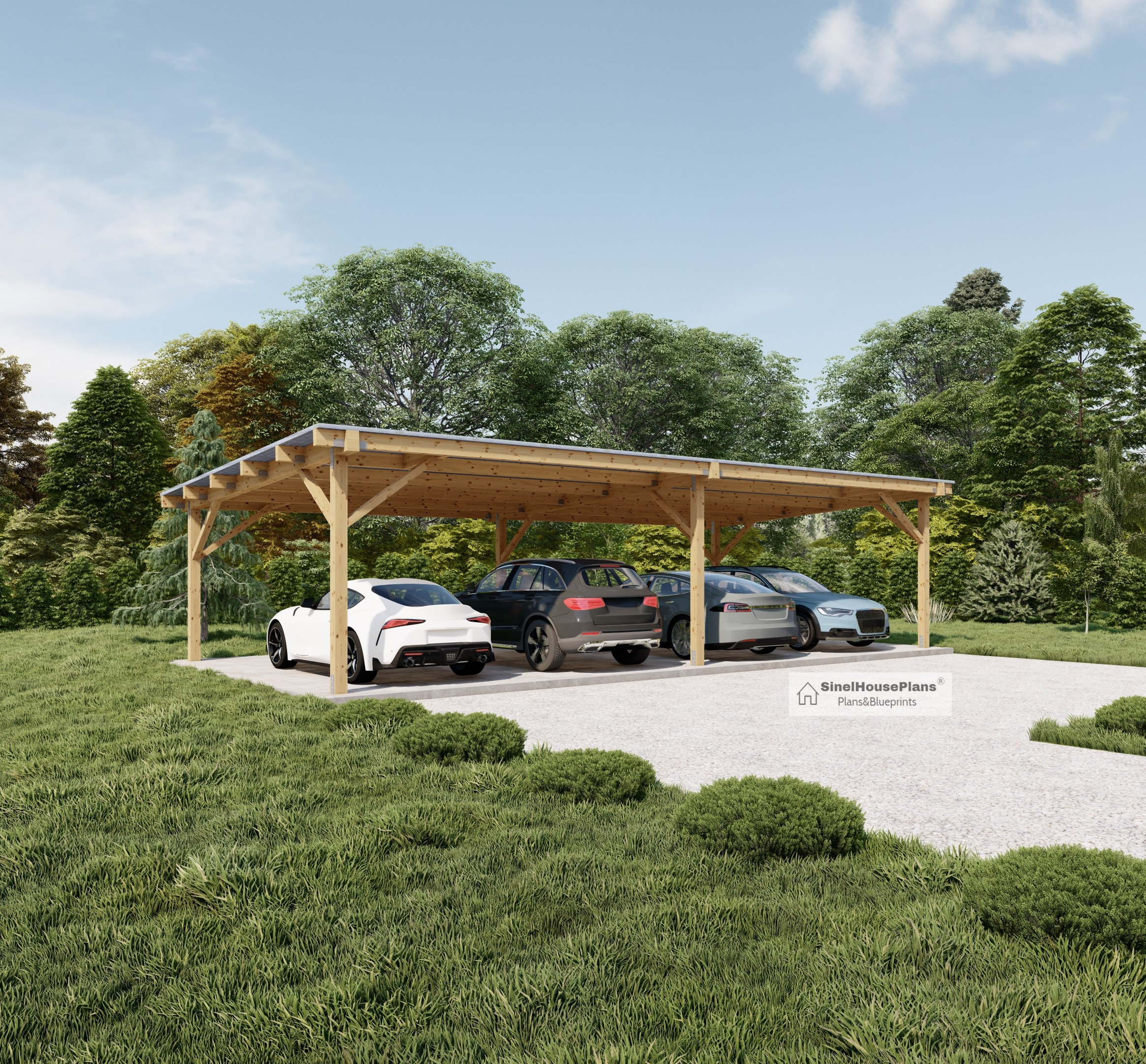 4 Car Carport Plans, 18' X 36' Lean to Pavilion Blueprints - Etsy