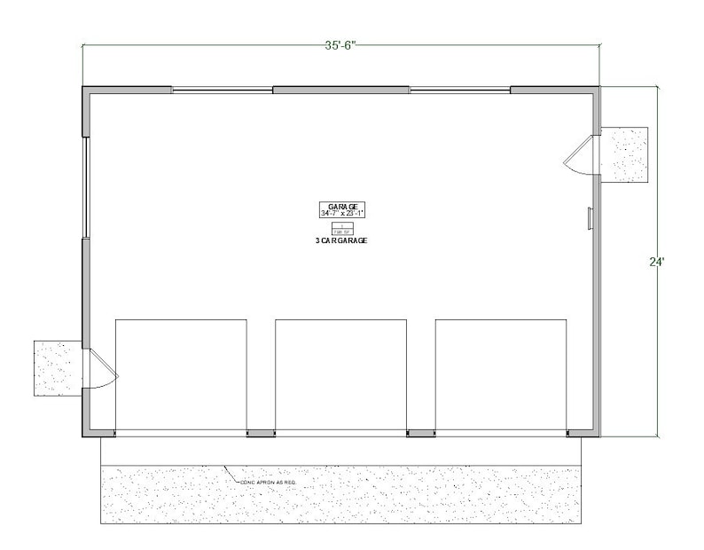 3 Car Modern Garage Plans, 35'-6''x 24' Contemporary Style Garage ...