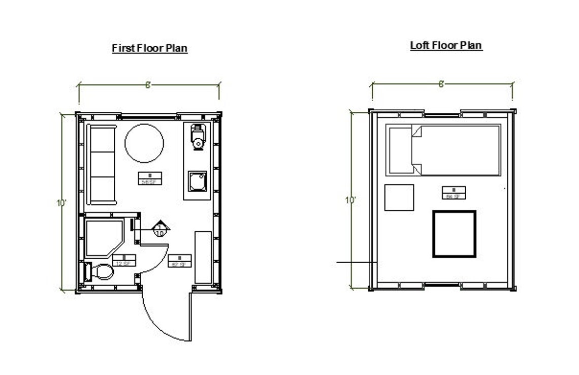 Small Cabin Plan With Loft, 8'x10' Tiny House DIY Building Drawings ...