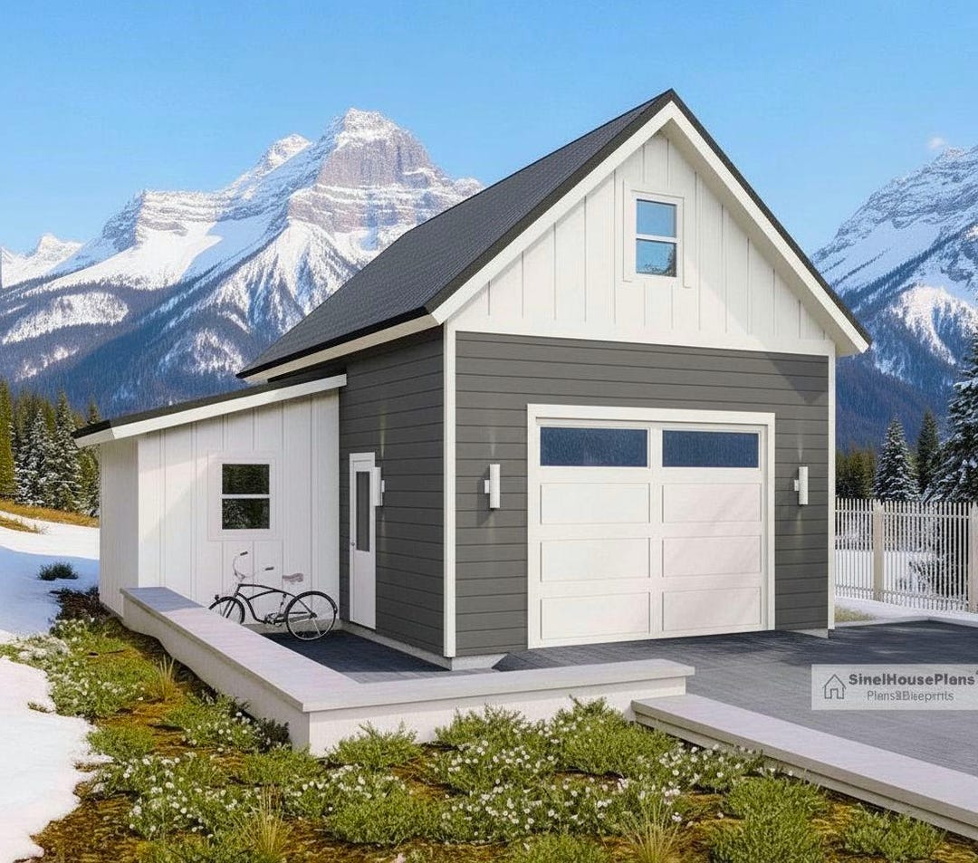 1-car Garage Plan With Storage and Loft, Gable Garage Architectural ...