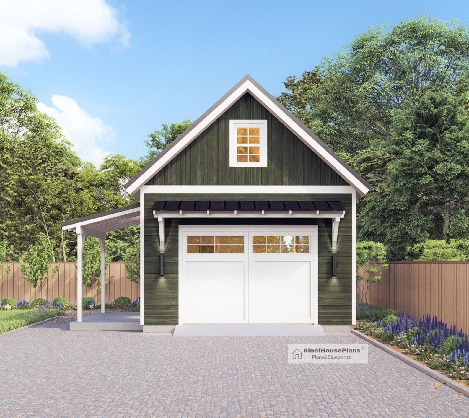 Single Garage Architectural Plan With Loft, 16'x24' Traditional One Car ...