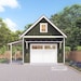 Single Garage Architectural Plan With Loft, 16'x24' Traditional One Car ...