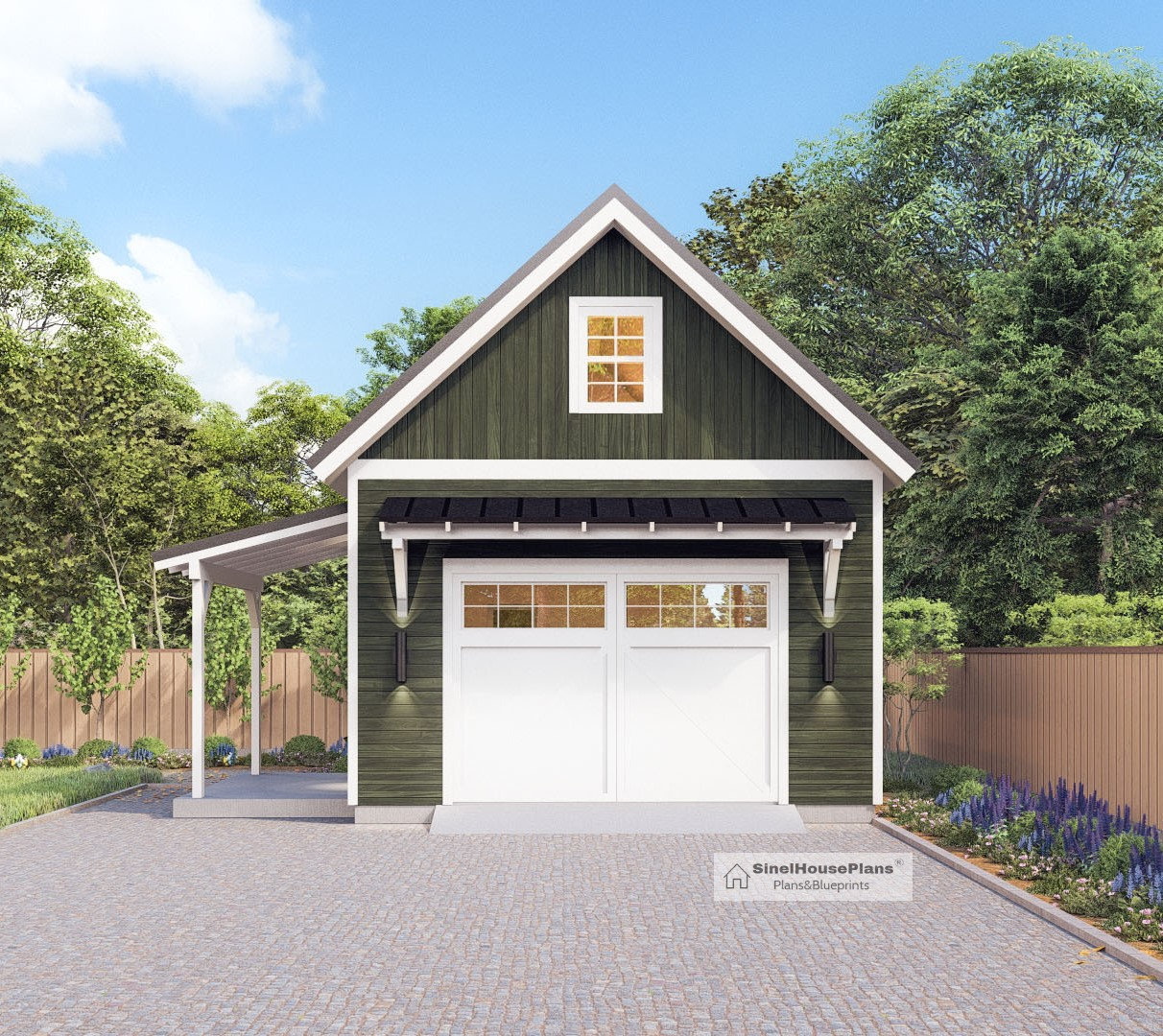 Single Garage Architectural Plan With Loft, 16'x24' Traditional One Car ...