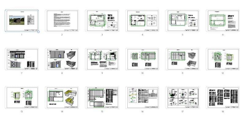 20'x28' Modern Tiny House Plans, Lean Cabin Architectural Construction ...