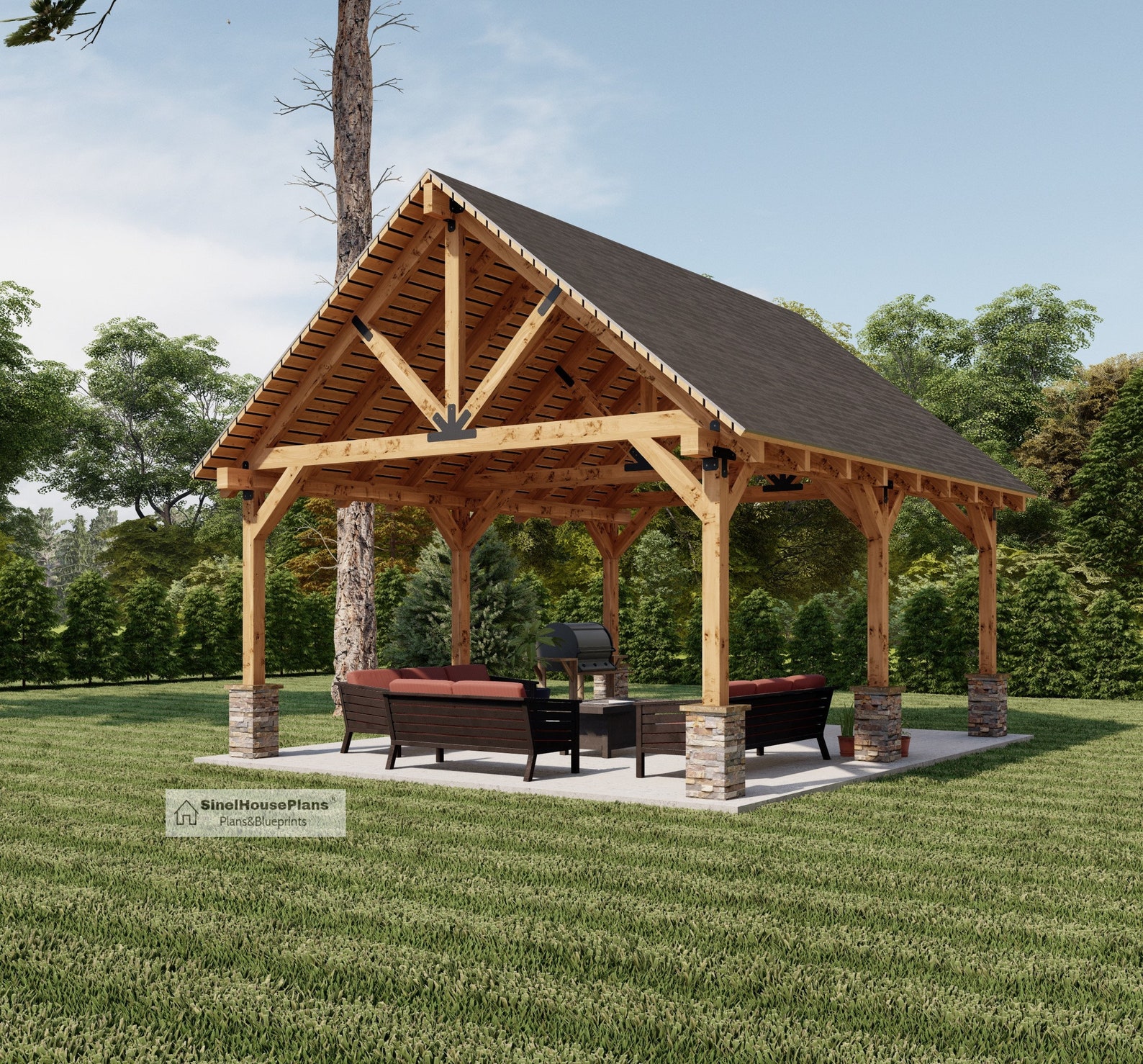 16x20 Garden Pavilion Plans , Outdoor Gazebo Blueprints , Traditional ...