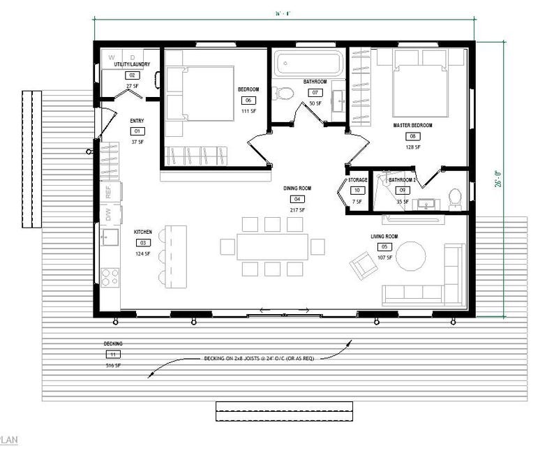 26’x36’ Lean Cabin Architectural Full Set Plan,modern Cottage ...