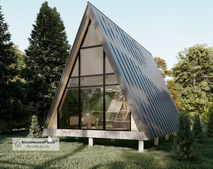 A Frame Cabin House Plans With Loft 16x30 Cottage Building - Etsy Canada