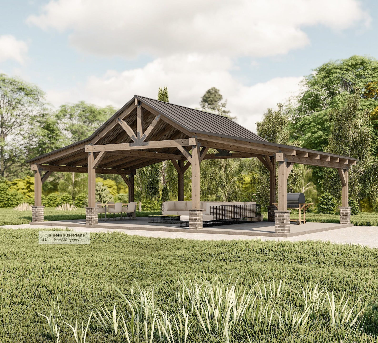 Pole Barn Pavilion Plans With Double Lean, Garden Gazebo Blueprints ...