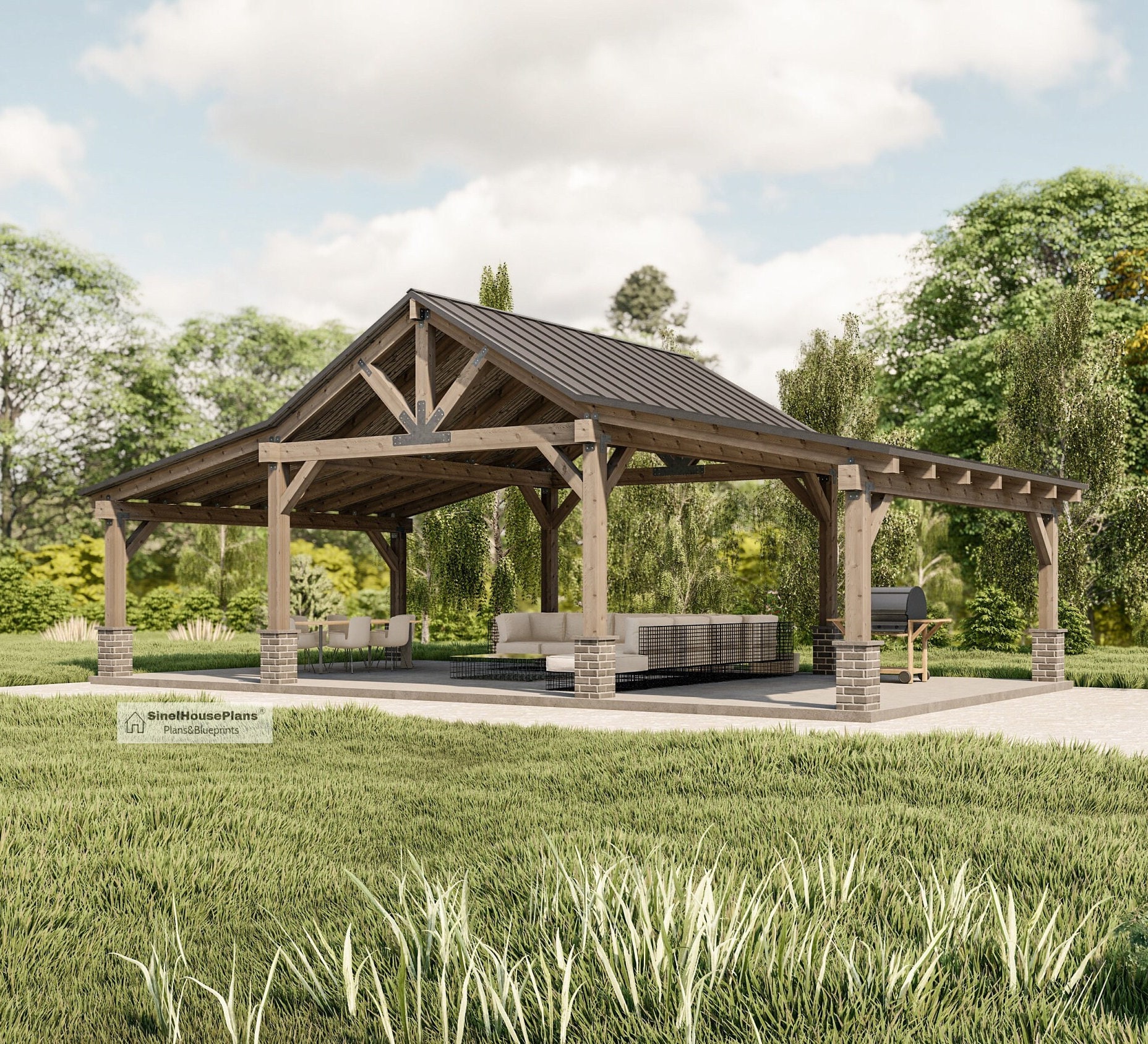 Pole Barn Pavilion Plans With Double Lean, Garden Gazebo Blueprints ...