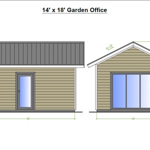Backyard Office Plans, 14'x18' Tiny House Building Blueprints, Outdoor ...
