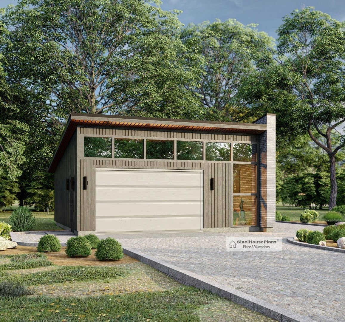One Car Contemporary Garage Plan,25'-5''x 24' Modern Garage ...