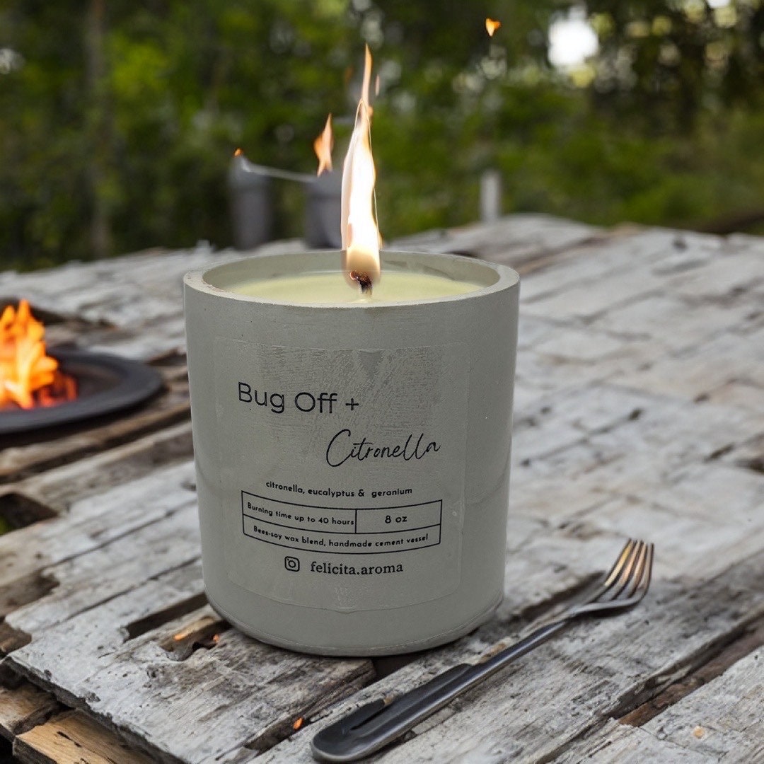 Hand Poured Citronella Concrete Candle Jar for Bug repellent Outdoor Patio Decor and Summer ready Essential Oil Scented Cement Candle Etsy
