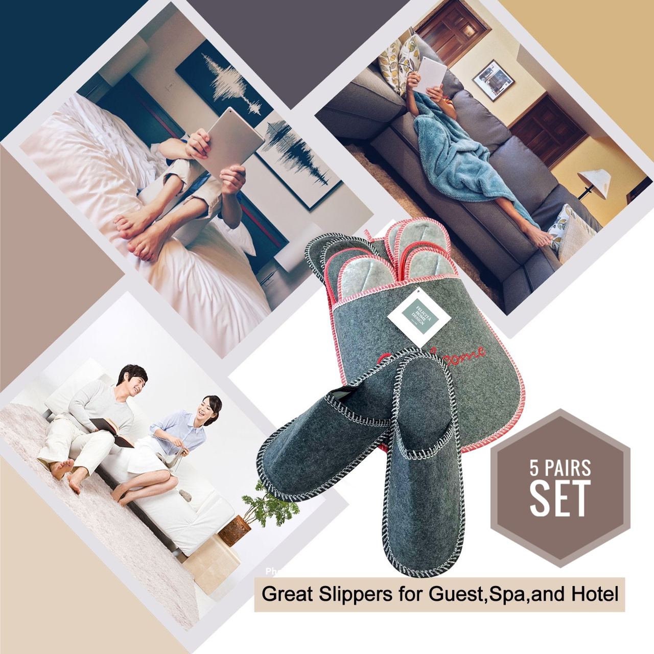 Guest Slippers Set 5 Pairs Bulk Disposable Fleece Spa Indoor or Outdoor ...