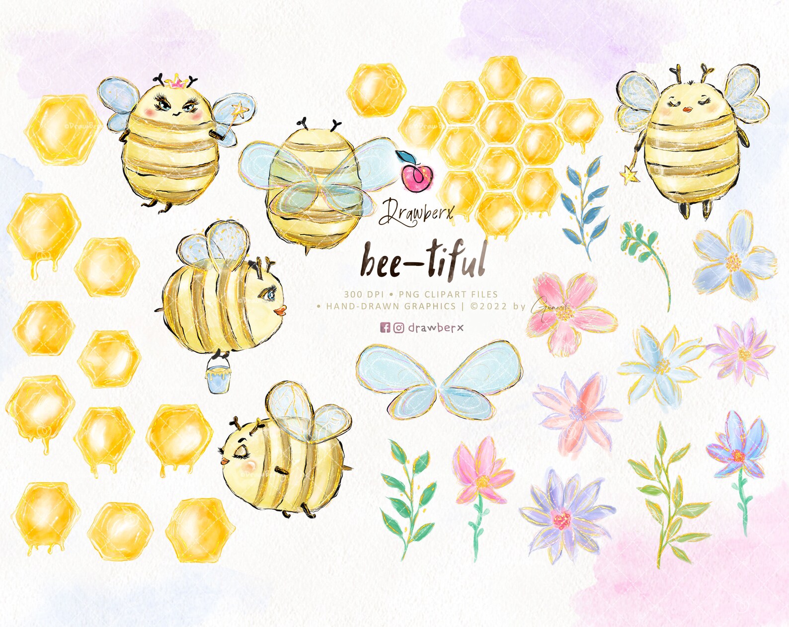 Bumble Bee Clipart, Bee Fairy Clipart, Honey Comb, Whimsical, Cute ...