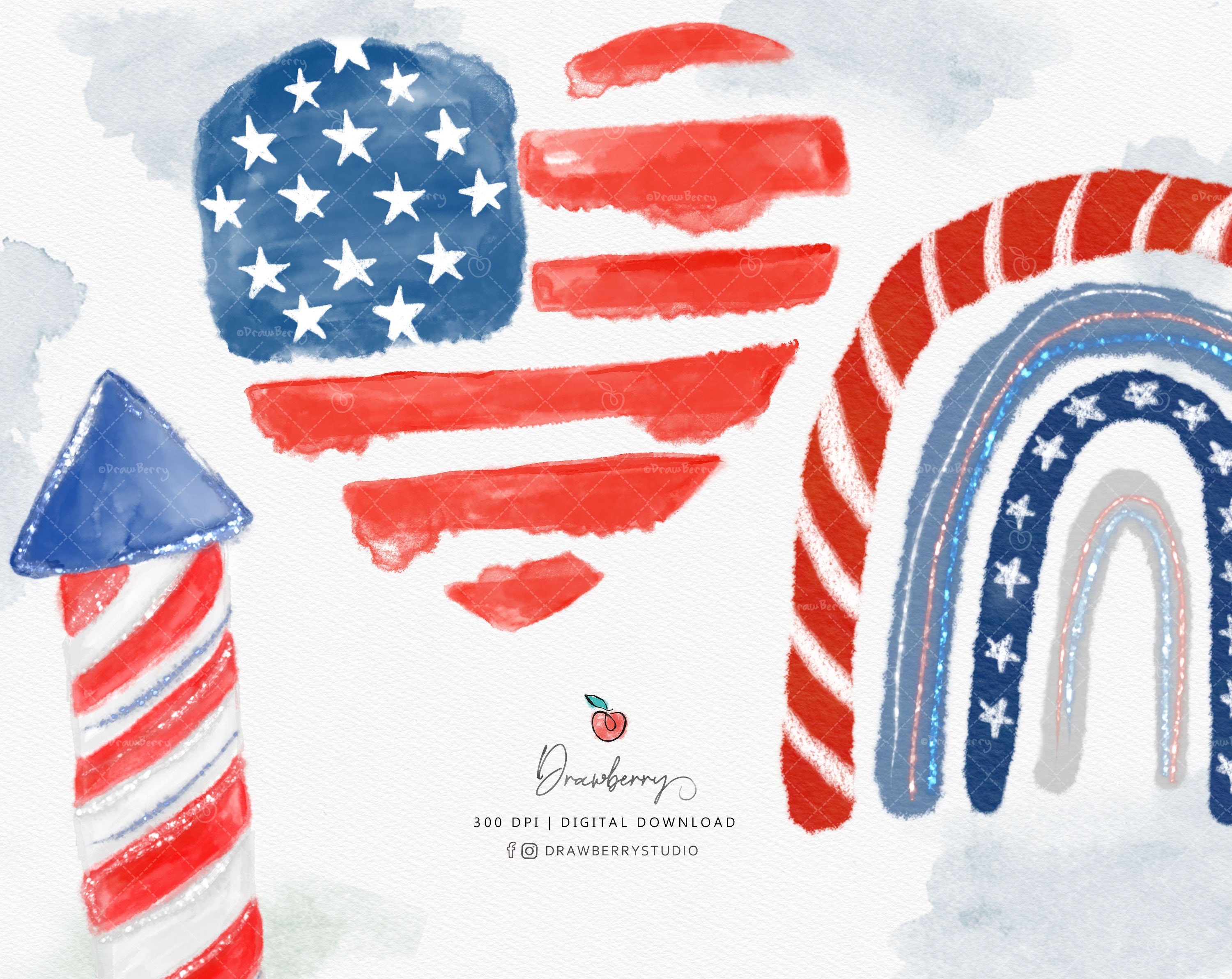 4th of July Clipart. Watercolor Independence Day Patriotic - Etsy