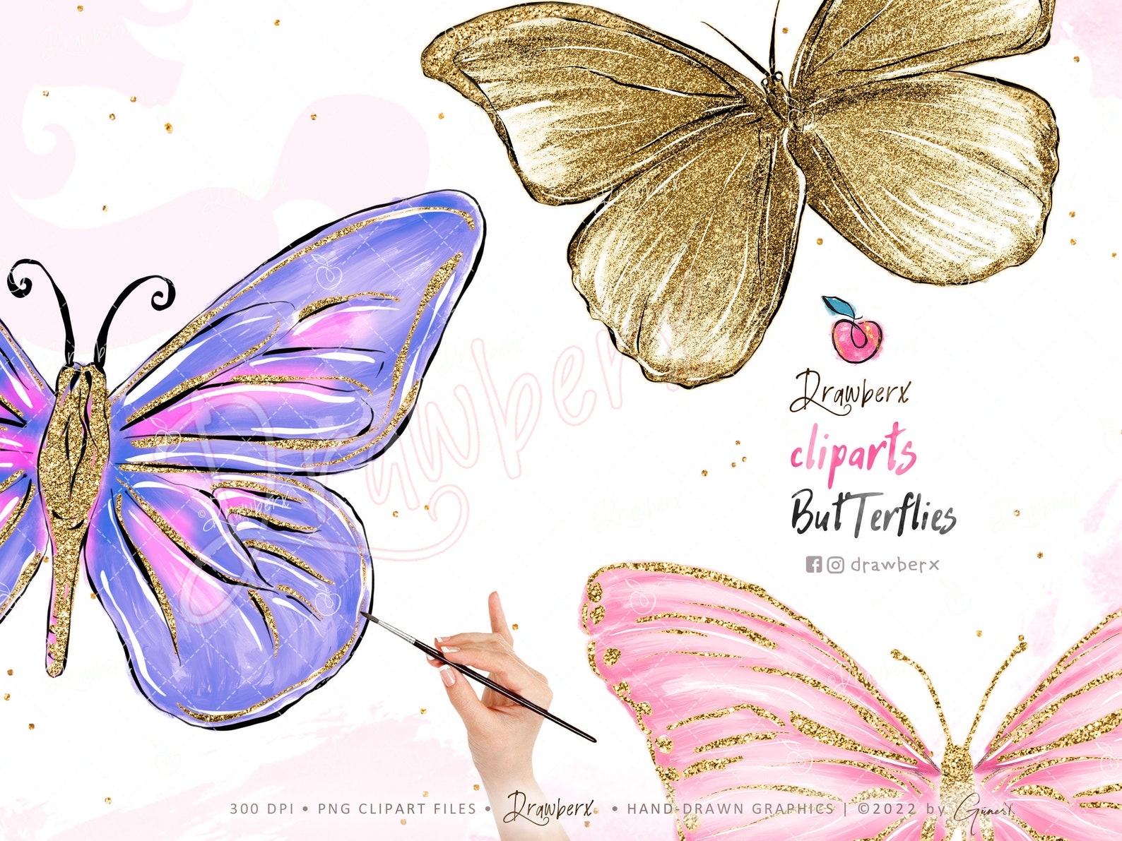 Digital Butterfly Clipart, PNG, Spring, Wings Clip Art, Butterflies ...