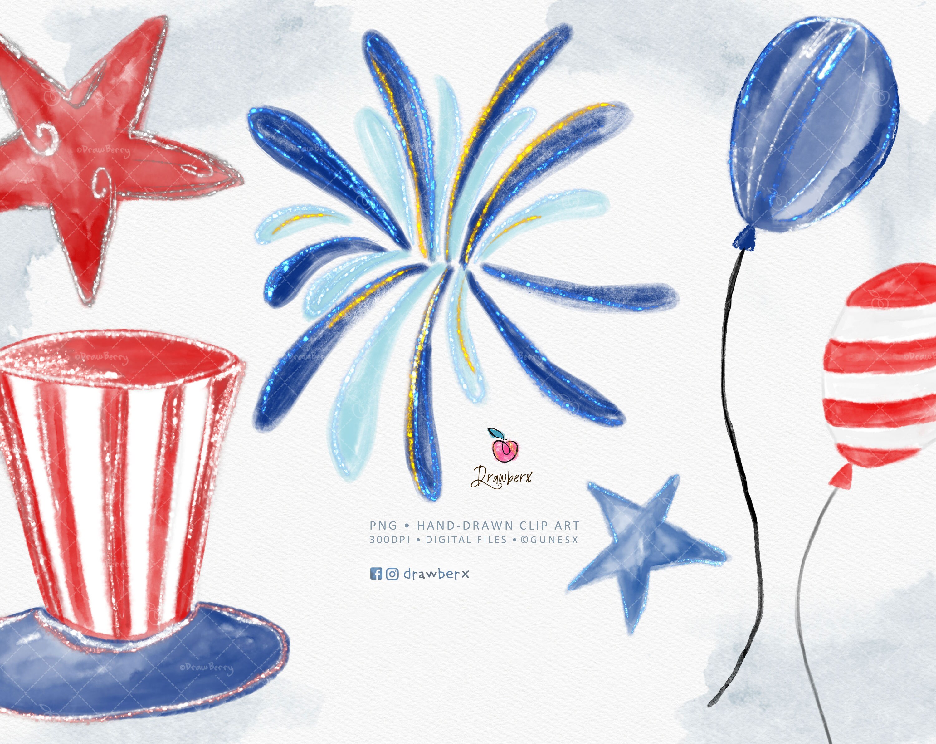 4th of July Clipart. Watercolor Patriotic, Independence Day, Fourth of ...