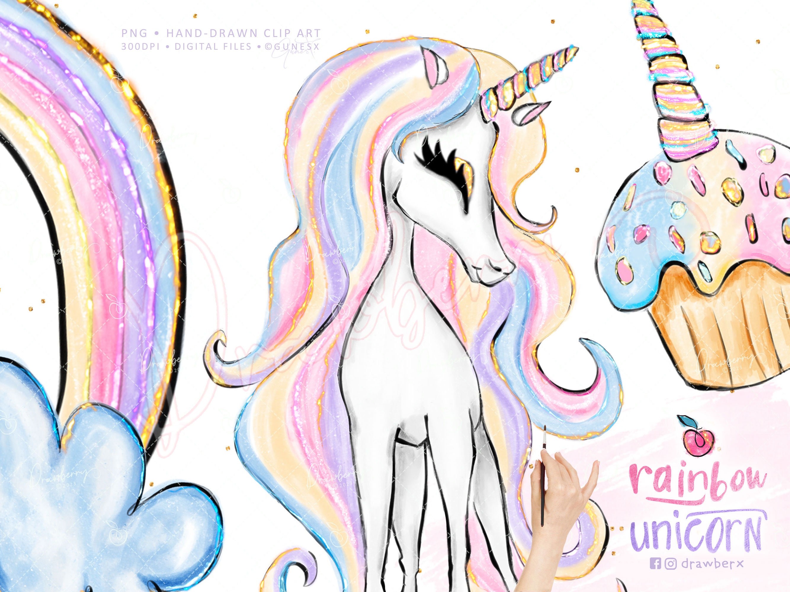 Rainbow Unicorn Clipart Set. Png Files. Rainbow Unicorn Birtday, Cute ...