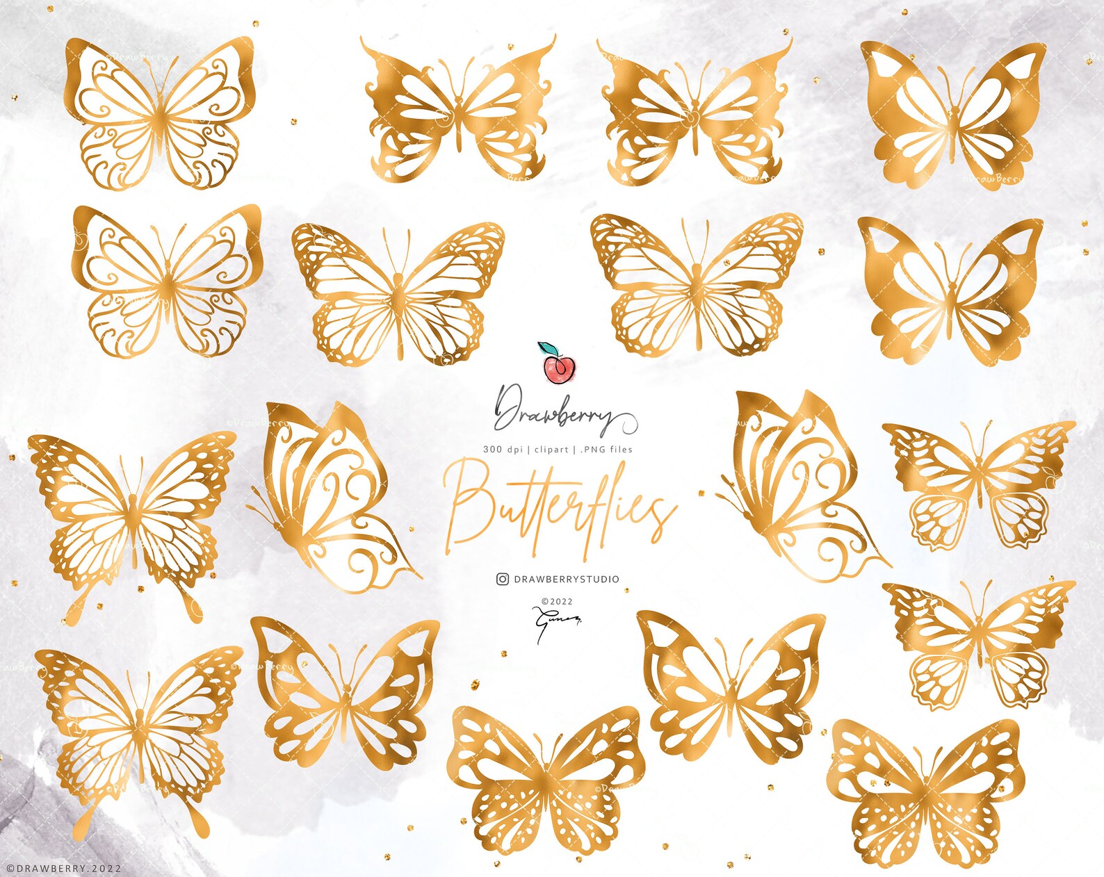 Gold Butterflies Clipart / 9 Gold Butterfly Wings / Digital - Etsy