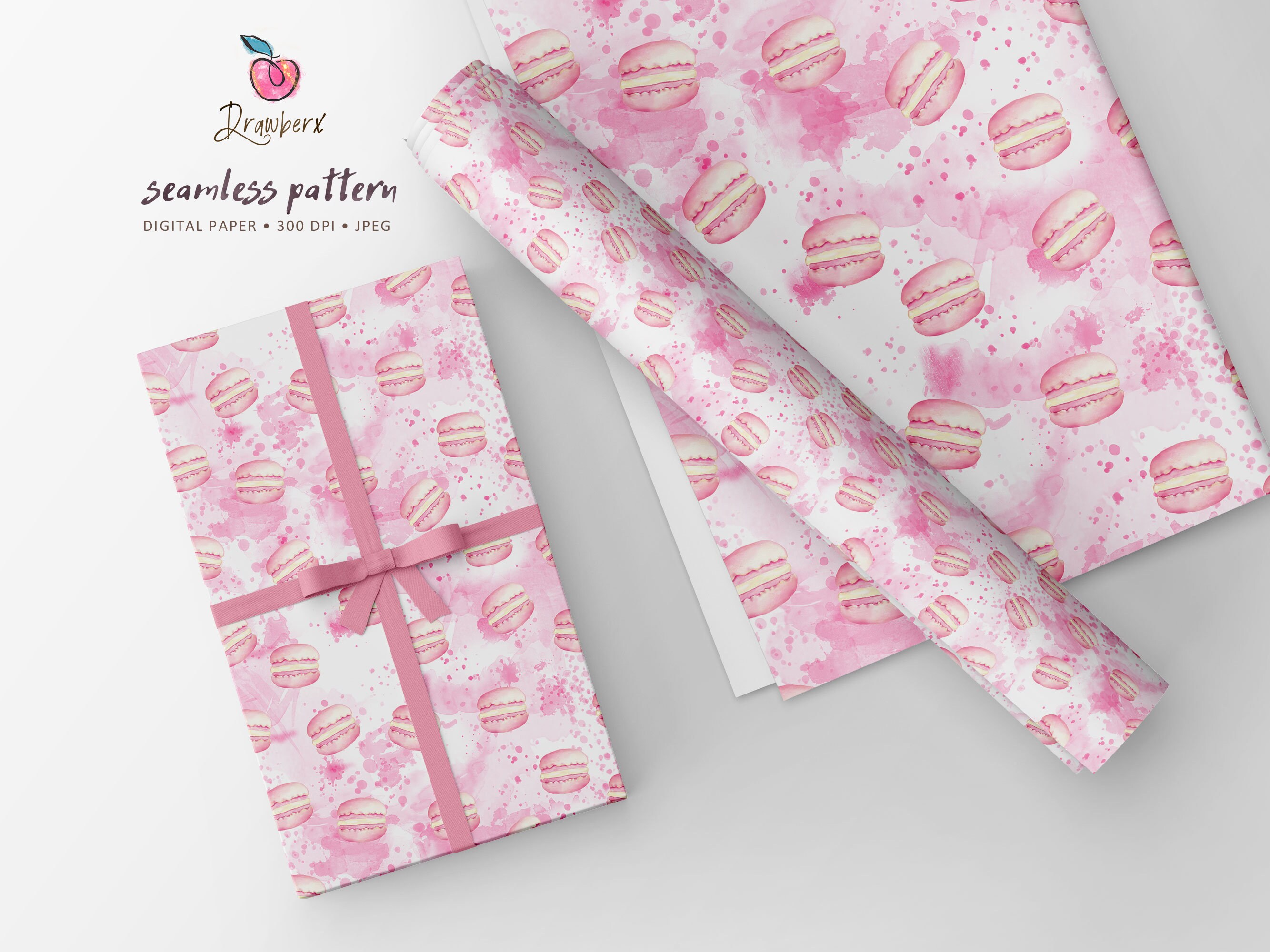 Macaron Seamless Pattern / Pink Watercolor Macaroons, Dessert ...