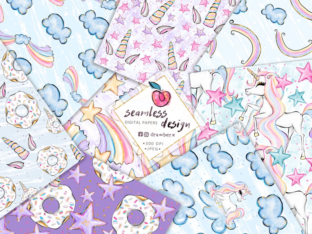 Unicorn Digital Papers, 10 Seamless Rainbow Pattern Files, Unicorn ...