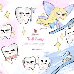 Tooth Fairy Clipart - Cute Whimsical Dental Clipart, Teeth Doodles ...