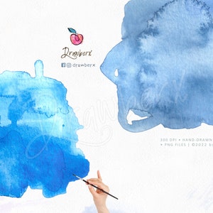 Blue Watercolor Brush Strokes, Watercolor Clipart. Set of 18 PNG Clip ...