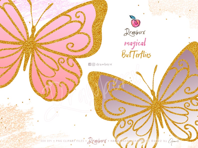 Butterfly Clipart, 15 Gold Butterflies PNG, Glitter Butterfly Clip Art ...