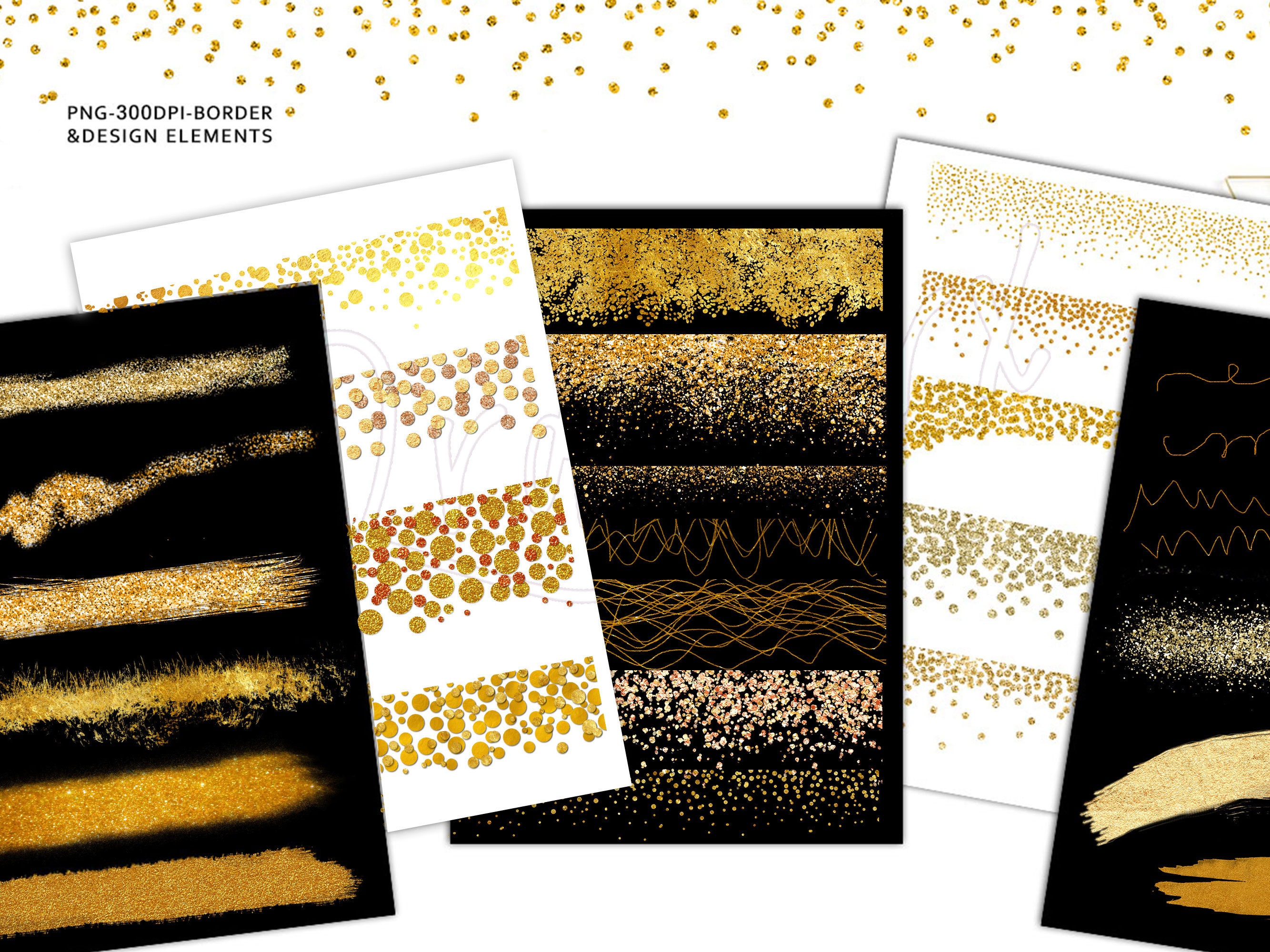 Gold Confetti Overlay Clipart and Digital Papers Bundle, Gold Brush ...
