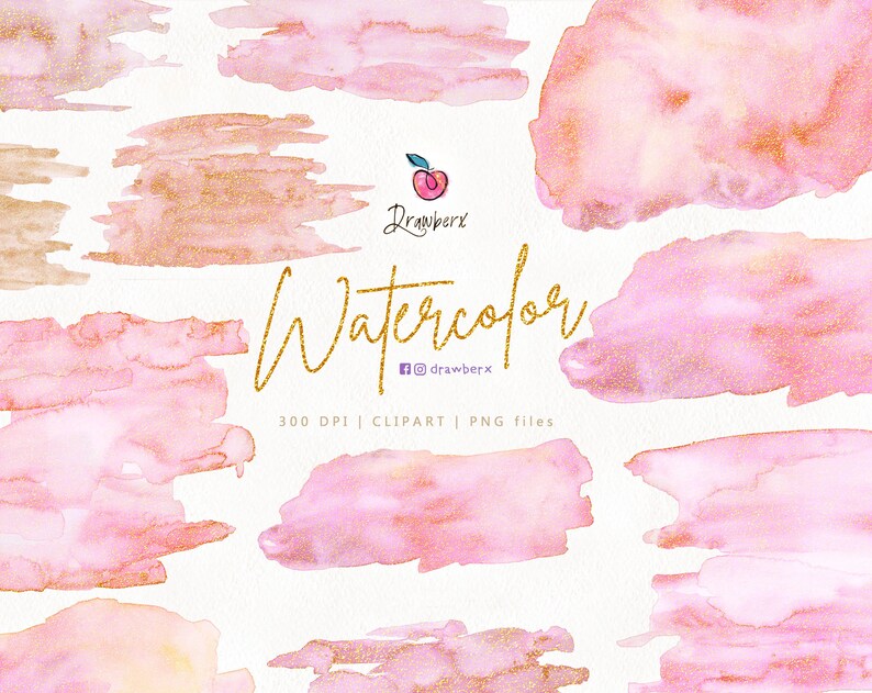 Brush Strokes Png, Watercolor Clipart, Paint Splashes, Glitter ...