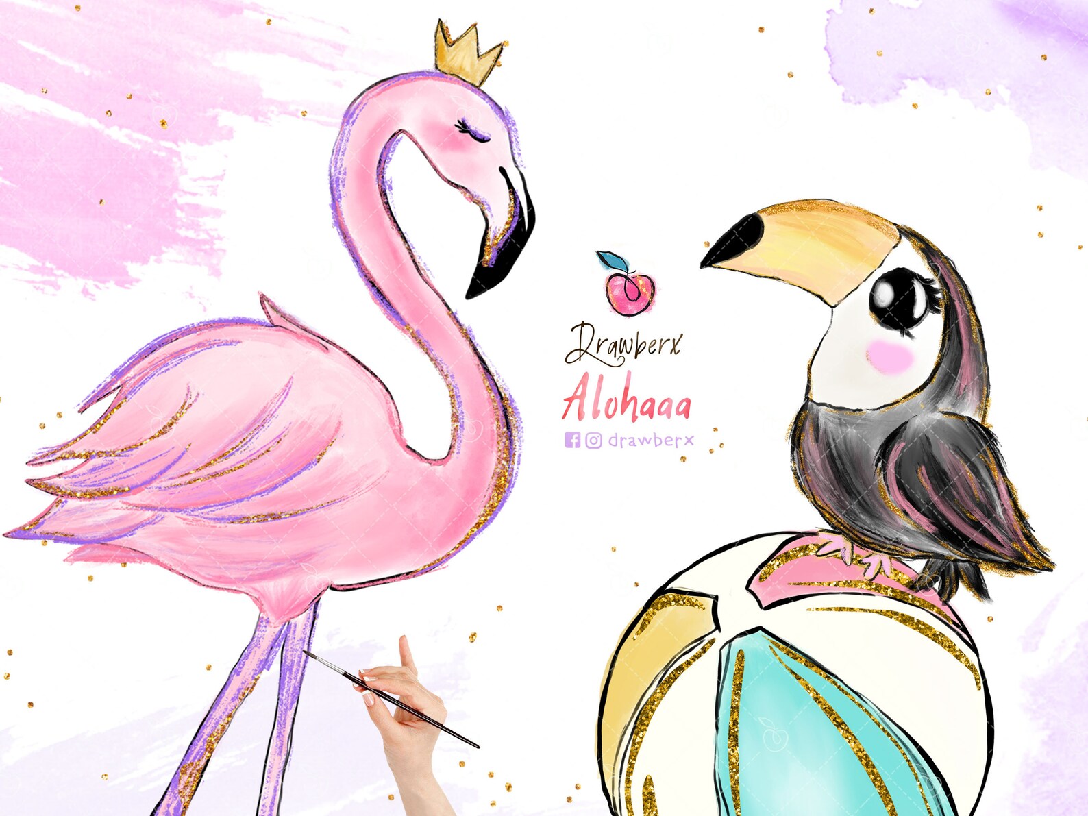 Tropical Summer Clipart, Set of Png Files, Flamingo, Toucan Taco, Luau ...