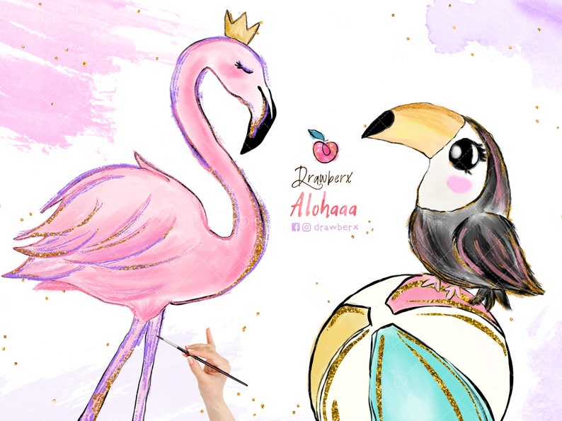 Tropical Summer Clipart, Set of Png Files, Flamingo, Toucan Taco, Luau ...