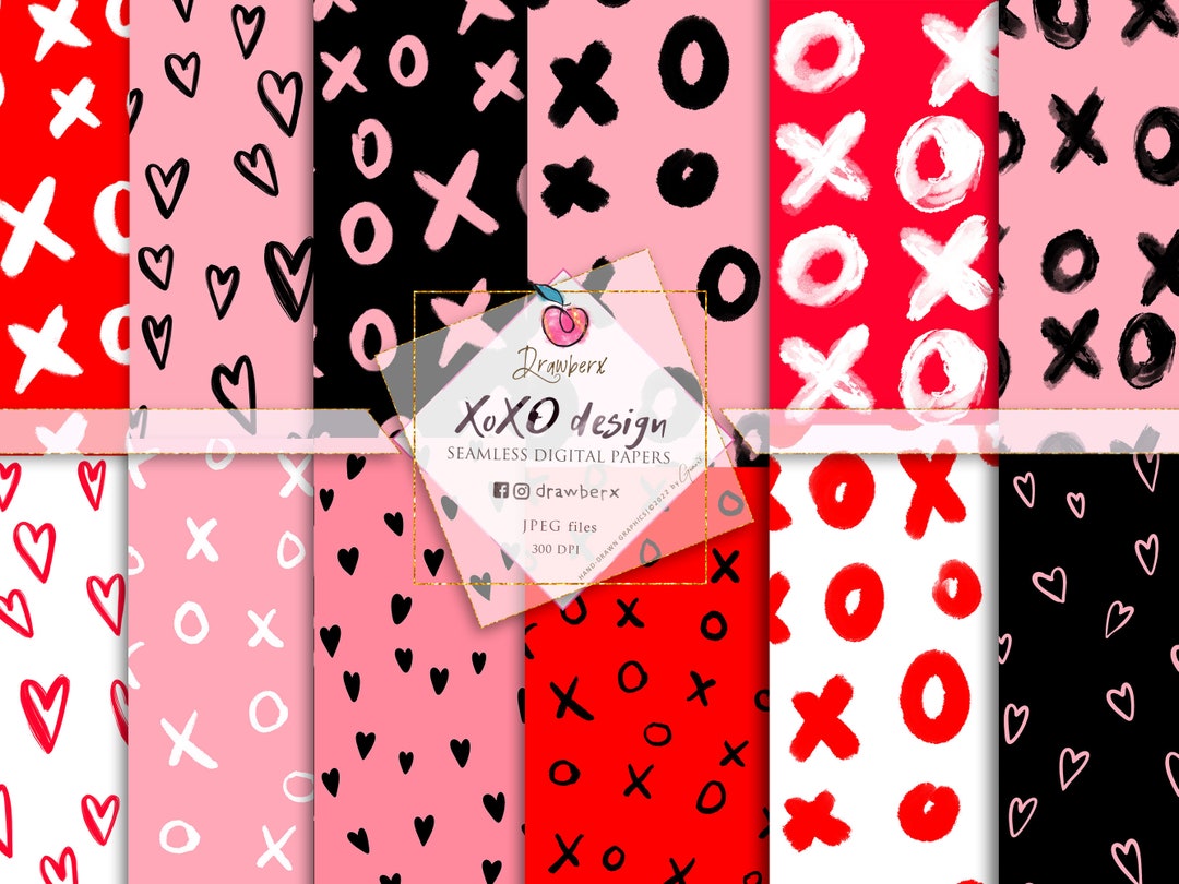 Valentine Seamless File, 24 Digital Papers, Xo Xo, Sketchy, Pink, Red ...