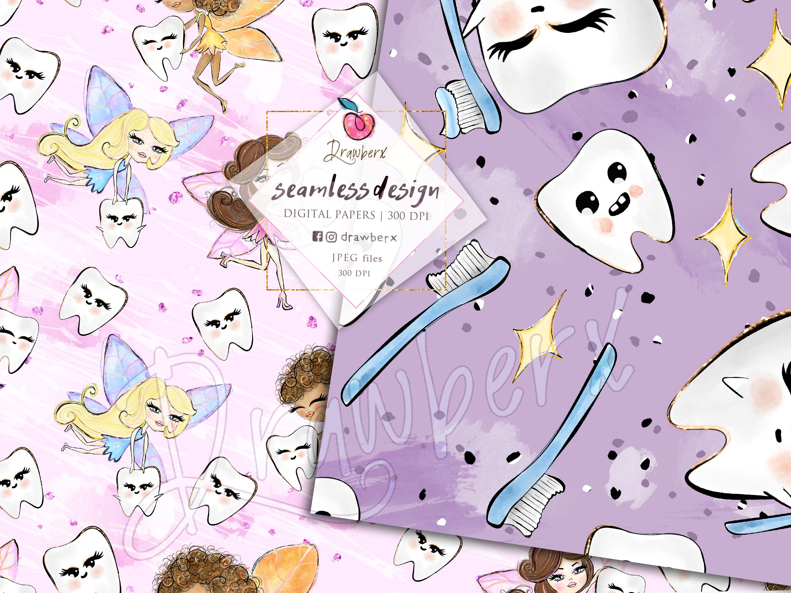Tooth Fairy, Dental Digital Paper, Tooth Seamless Pattern Dentist ...